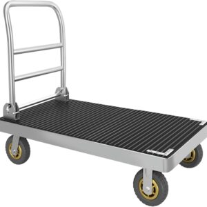 contemood platform truck flatbed cart, 2100lbs capacity heavy duty foldable cart, 42 x 24in hand trucks with w/360 degree 6" swivel wheels, large push cart dolly for moving, carrying, office & home