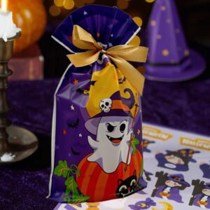 VIFOME 24 Pcs Halloween Bags Ghost Bags Halloween Trick Treat Bags Plastic Bags with Ribbons for Gift Wrapping Halloween Party Decoration