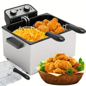 1800w electric deep fryer, 5 liters large tank stainless steel deep fryer, immersion element deep fryer with 3 frying baskets, electric oil fryer for kitchen, temperature control, view window lid