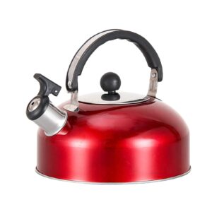 whistling stovetop tea kettle, food grade stainless steel teapot with cool touch ergonomic handle, portable camping kettle, hot water kettle, hot water fast to boil, 3 quart (red)