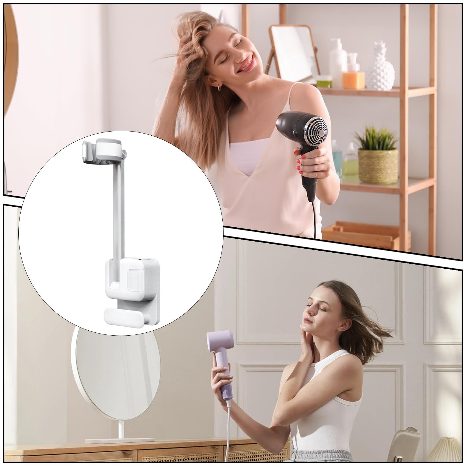 Hair Dryer Holder - Waterproof Hair Drying Organizer | Adjustable Hair Dryer Storage Rack | Drill- Hair Dryer Holder Wall Mount | Hands- Holder Stand | Hair Drying Organizer for Home, Bathroom