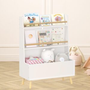 kids bookshelf and toy storage, 3-tier kids bookcase, toy storage cabinet organizer for playing room, bedroom, nursery (white)