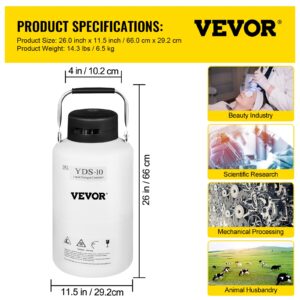 VEVOR Liquid Nitrogen Container 10L Aluminum Alloy Liquid Nitrogen Tank Cryogenic Container with 6 Canisters and Carry Bag