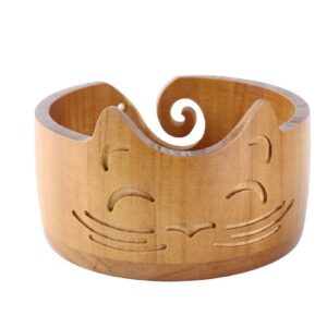 sunicon cat yarn bowl for knitting, wooden cute cat shape knitting bowl large crochet yarn holder crochet dispenser organizer for knitting crochet enthusiasts (18x18x10cm)