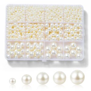 hudinsun 1200 pcs pearl beads for jewelry making, 5 size round pearls for bracelets making kit small pearl filler beads with hole for diy craft necklace earrings