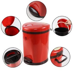 Bblina 1 Pack Plastic Foot Pedal Trash Can, 2.6 Gallon Garbage Can with Lid, Red