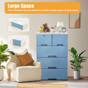 RIUOPN Plastic Drawers Dresser, 6 Drawers Tall Dresser for Bedroom with 4 Wheels, Clothes Organizer Tower Cabinet Lockable Organizer Drawers for Bedroom Living Room Office