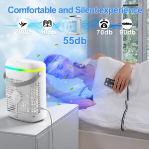 Evaporative Air Cooler, PERKDS Portable Air Conditioner with Quiet, 3 wind speeds & 2 Cool Mist with Colorful Night Light, Mini AC Unit for Bedroom Room Car Office