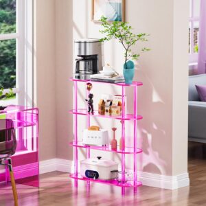 solaround Clear Bookshelf, Acrylic Bookcase with Open Book Shelf Console Table for Entryway Office (4 Tier Pink)