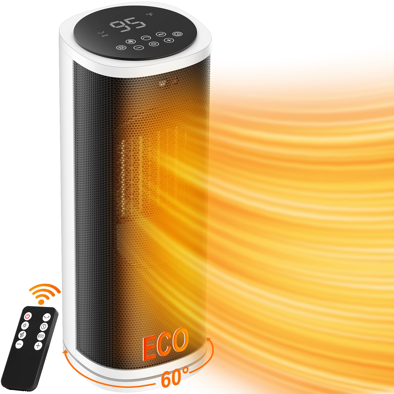 VICELEC Space Heater, 16 Inch Portable Electric Heaters for Indoor Use with Thermostat, 60°Oscillation, 12H Timer, Fast Heating Ceramic Heaters with Remote, 1500W Room Heater for Bedroom Home Office