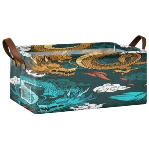 exnundod chinese dragon clouds storage bins for shelves vintage open home stroage basket with metal frames collapsible storage basket with handles for organizing closet blanket toys, 1pc