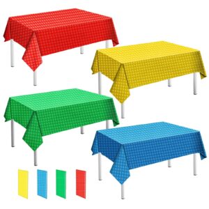 guozhixin 4pcs building block plastic tablecloths, disposable party table cloths， colorful building block birthday supplies for kids birthday baby shower party decorations, 54inch x 108inch