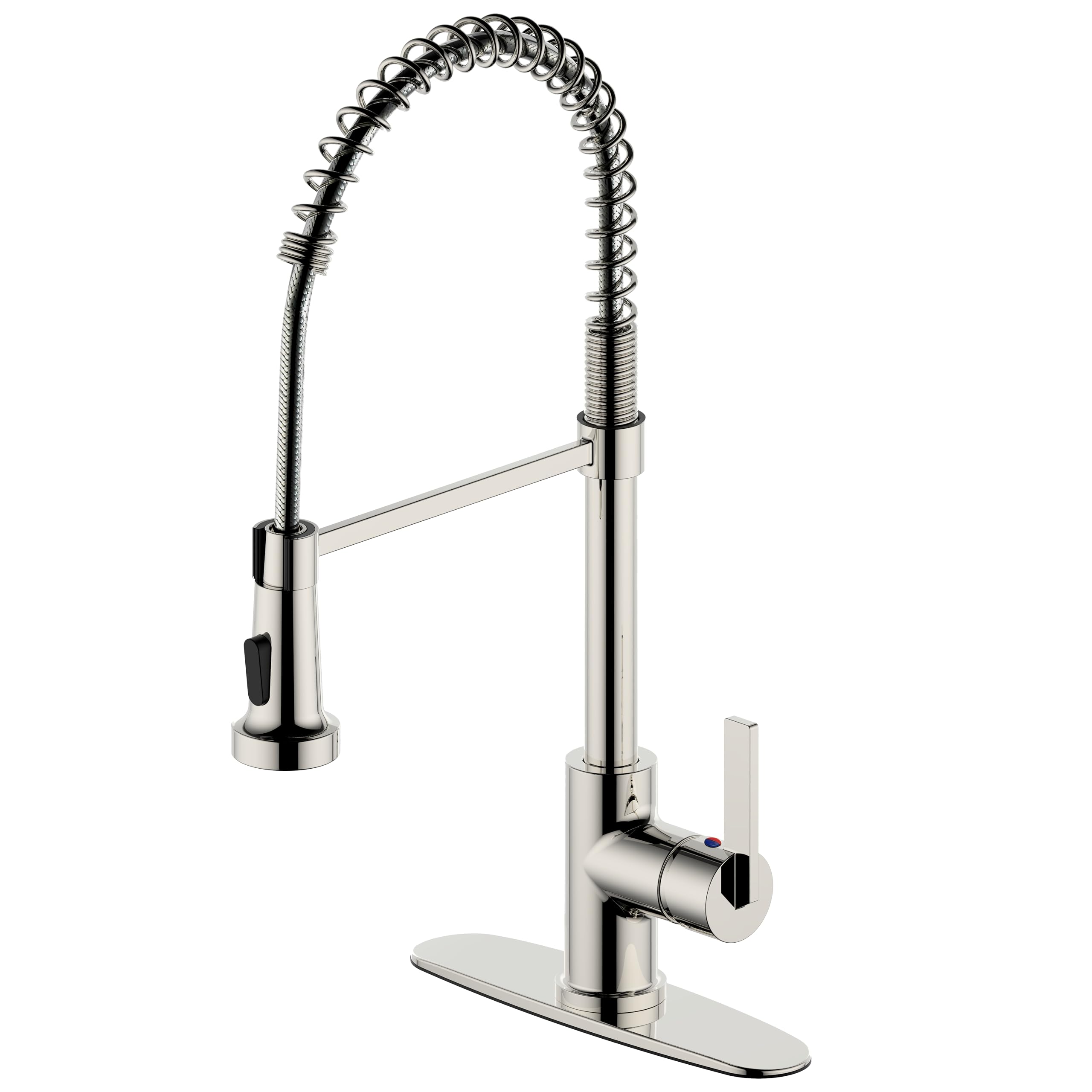 Derengge Kitchen Sink Faucet,Single Handle Spring High Arc Kitchen Faucet with Deck Plate for Farmhouse, Camper, Laundry, Rv, Bar,1 Hole or 3 Hole Installation,Polished Nickel Faucet,KF-5025-PN