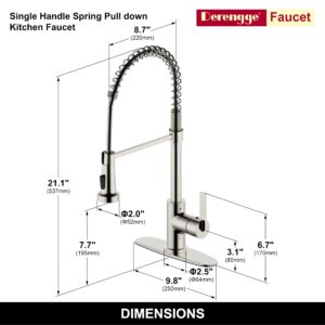 Derengge Kitchen Sink Faucet,Single Handle Spring High Arc Kitchen Faucet with Deck Plate for Farmhouse, Camper, Laundry, Rv, Bar,1 Hole or 3 Hole Installation,Polished Nickel Faucet,KF-5025-PN