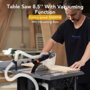 Table Saw 8.5 Inch, Portable Jobsite Table Saw With Stand & Clean Cover, 15A, 5000RPM Clean Table Saws, Adjust 90° Cross Cut 0-45° Bevel Cut, Miter Saw Table Low Noise for Woodworking, Metal