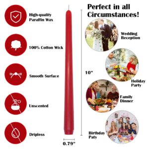 Set of 8 10 Inch Taper Candles, Dripless Unscented Solid Colored Skinny Candlesticks for Christmas Home Party Dinner Table - 4 Red and 4 Green