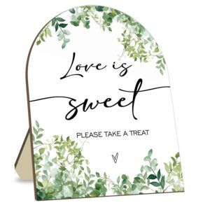 love is sweet please take a treat sign, love is sweet sign for baby shower, bridal shower decor supplies, eucalyptus leaf decoration wedding sign favors for guests 9 * 11in