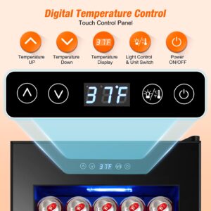 turephe Beverage Refrigerator 17 Inch Wide, Mini Beverage Cooler with Glass Door 126 Cans, Countertop/Freestanding Beverage Beer Fridge with Temperature Memory, Perfect for Soda, Beer