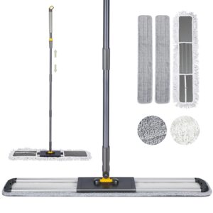 nolopau 36 inch dust mop for floor cleaning, commercial industrial mop with long handle, washable 1 cotton mop pad and 2 microfiber mop pads, heavy duty wet and dry mop for hardwood tiles laminate