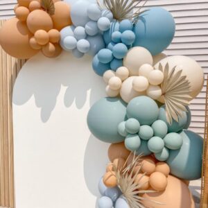 Orange and Blue Balloon Garland Arch Kit,120PCS Orange Macaron Orange Retro Fog Blue Teal with Ivory White Balloons Arch,for Birthday,Baby Shower,Graduation Party Decorations