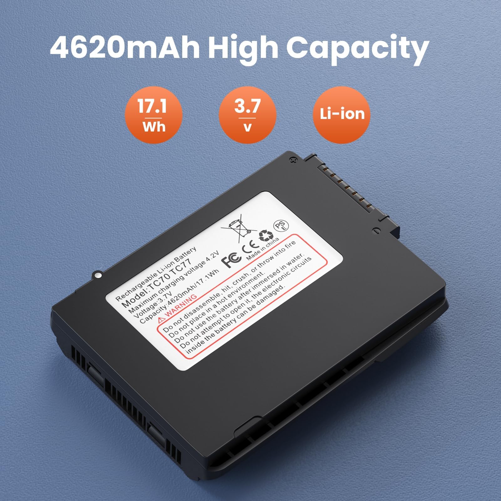 4620mAh TC77 Battery for Zebra Barcode Scanner, Battery Replacement Compatible with Zebra Symbol Motorola TC70 TC72 TC75 TC77 TC700h TC700k TC720l TC75x TC75EK TC75AH TC75GK TC700H TC700K TC77HL