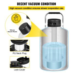 VEVOR Liquid Nitrogen Container 10L Aluminum Alloy Liquid Nitrogen Tank Cryogenic Container with 6 Canisters and Carry Bag