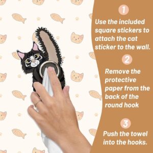 Funny Cat Butt Towel Holder Round Push Towels Cat Hooks with Adhesive Backing，Wall Mount Dishcloth Hook Hanger Dark Brown Prank Cat Hanging Decor，for Home Kitchen Bathroom Cabinet Without Drilling