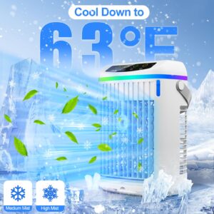 Evaporative Air Cooler, PERKDS Portable Air Conditioner with Quiet, 3 wind speeds & 2 Cool Mist with Colorful Night Light, Mini AC Unit for Bedroom Room Car Office