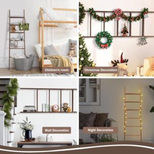 6-Tier Decorative Wooden Blanket Ladder - 5.5 Ft Towel Rack and Wall-Leaning Quilt, Farmhouse Style, Ideal for Living Room, Bathroom, Bedroom - Not for Climbing (Carbon Brown)