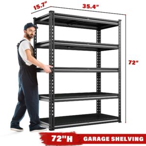 REIBII 3000 LBS Garage Shelving 72" H Storage Shelves Heavy Duty 5 Tier Metal Shelving Adjustable Metal Shelves for Storage Sturdy Industrial Shelving for Pantry Kitchen Garage Basement