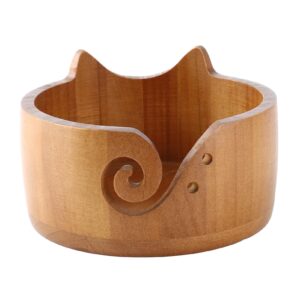 Sunicon Cat Yarn Bowl for Knitting, Wooden Cute Cat Shape Knitting Bowl Large Crochet Yarn Holder Crochet Dispenser Organizer for Knitting Crochet Enthusiasts (18x18x10cm)