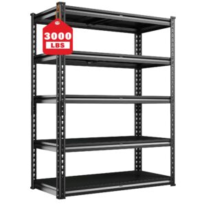 reibii 3000 lbs garage shelving 72" h storage shelves heavy duty 5 tier metal shelving adjustable metal shelves for storage sturdy industrial shelving for pantry kitchen garage basement