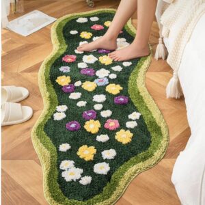 LRSBDSRL 3D Floral Area Rug, Lovely Green Moss, Irregular Flower Pattern, Non-Slip Plush, Washable Rug,for Playroom,Bedroom Floor Mat Bathroom Rug Laundry Rug (B, 2ft x 4ft)