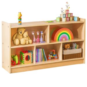 oirfaxs montessori shelf 5-section wooden storage cabinet, 2-shelf toy storage organizer, kids classroom bookcase storage organizer, book shelves for kids room, nursery, playroom daycare furniture