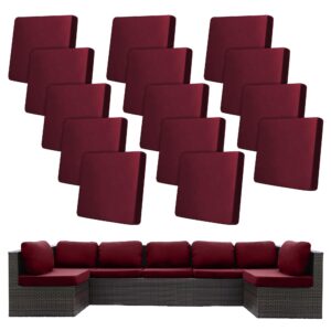 14 pcs stretch patio cushion covers outdoor cushion covers,for outdoor couch cushion covers replacement,outdoor sofa covers patio slipcovers couch cover,washable furniture cover (wine red,cover only)