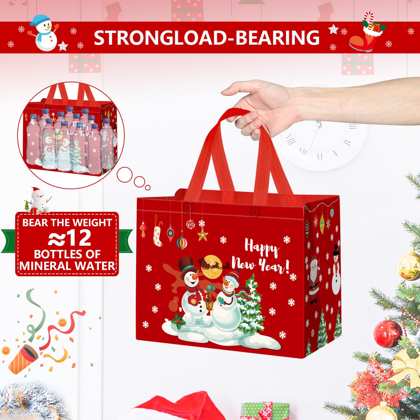 12Pack Large Christmas Bags For Gifts, 12 Styles Reusable Christmas Gift Bags With Handle, 12.4"×9.7"×6.8"Christmas Tote Bags For Gifts, Xmas Gift Bags, Holiday Gift Bags For Christmas Presents