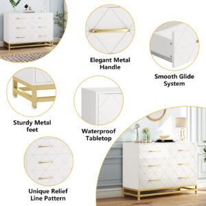 GarveeHome Dresser for Bedroom with 6 Drawer Double Dressers, Modern Wooden Dresser Chest, Beside Table for Closet, Nursery, Living Room, White