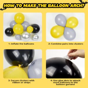 127PCS Black Yellow and Silver Balloons Arch Garland Kit, Bat Theme Balloon Arch for Men with Foil Balloons for Baby Shower Bat Theme Birthday Party Decorations