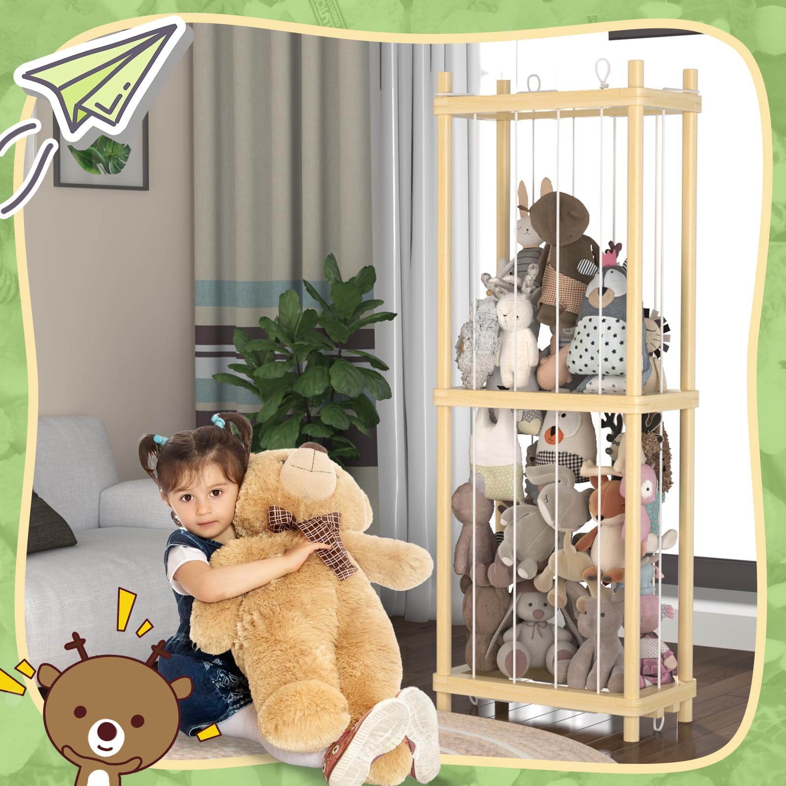 Stuffed Animal Zoo, Wooden Stuffed Animal Cage for Kids, Stuffed Animal Zoo Storage for Plus Toys, Large Stuffed Animal Storage Zoo, Stuffed Animal Zoo Storage Cage for Playroom, Bedroom, Nursery Room