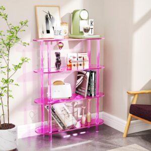 solaround Clear Bookshelf, Acrylic Bookcase with Open Book Shelf Console Table for Entryway Office (4 Tier Pink)