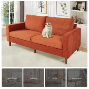 Setawix 82.6 Inch Oversized Loveseat Sofa, Corduroy Upholstered Sleeper Sofa Comfy Modular Couch with Wood Legs, Modern Deep Seat Sectional Couches for Living Room Bedroom Apartment, Orange