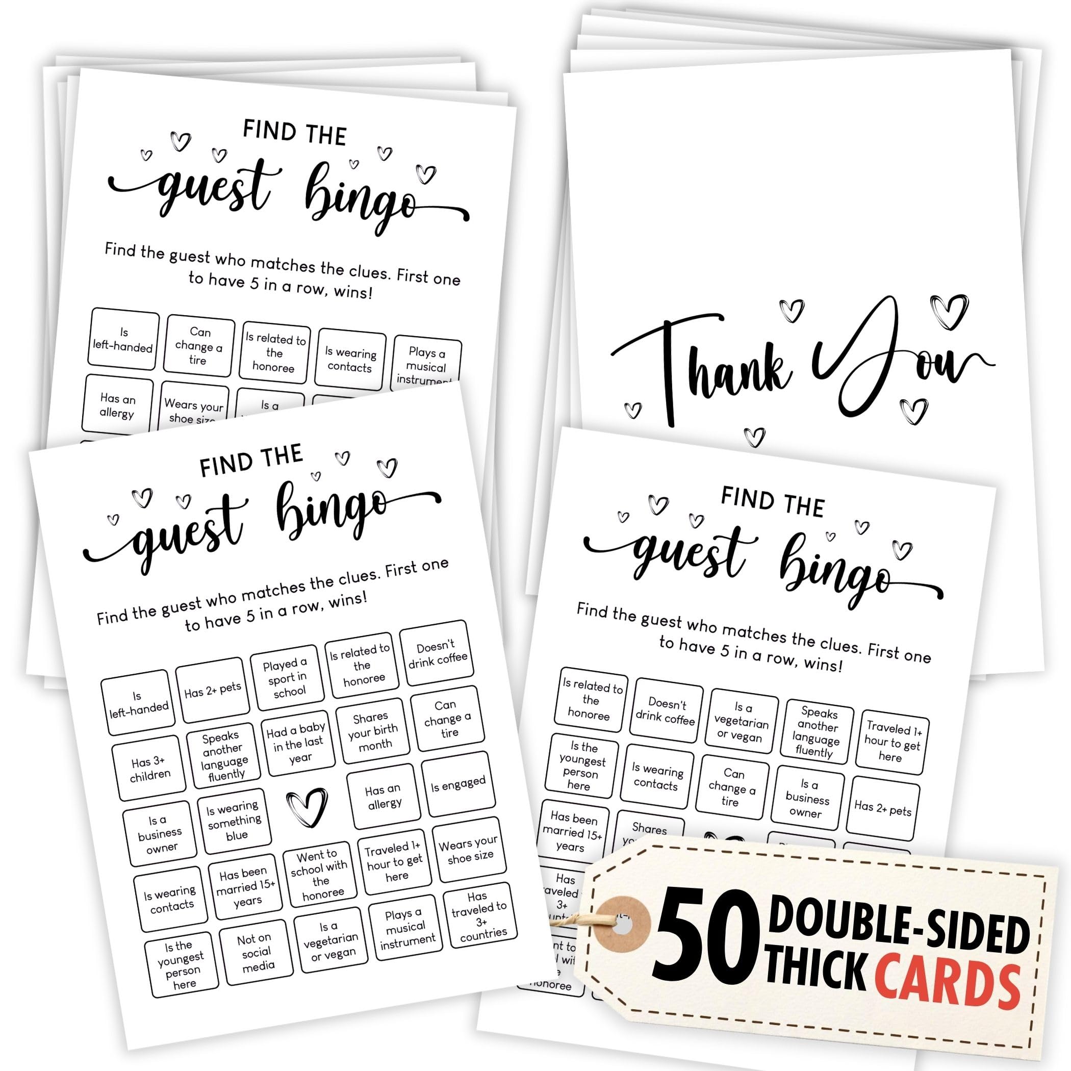 WOODAMORE Find The Guest Bingo Bridal Shower Game - 50 Pcs Find The Guest Baby Shower Game for Rehearsal Dinner, Wedding Shower Games for Guests, Engagement Party Ideas Bridal Shower Decorations