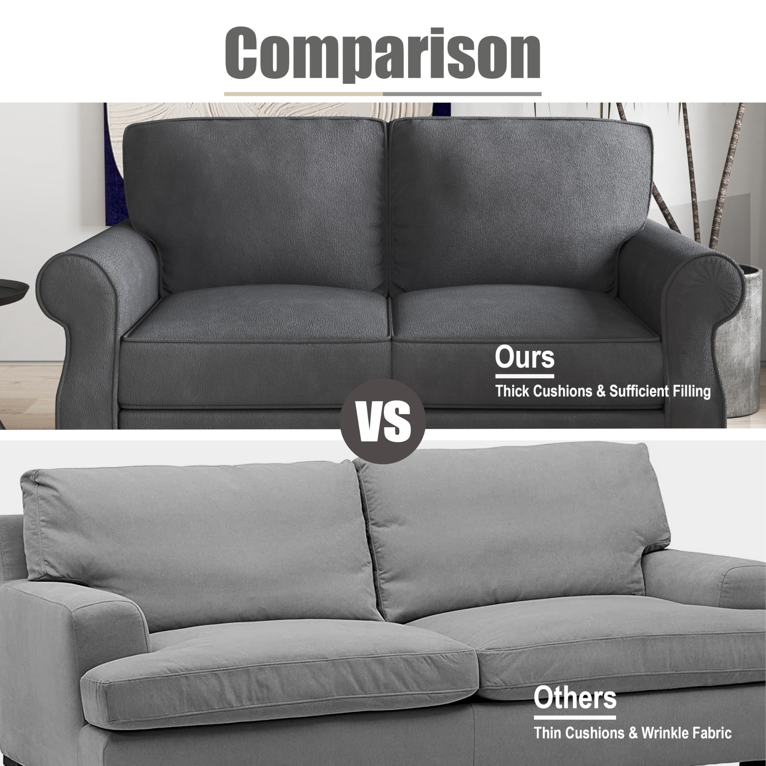 Yattem 56” Loveseat Sofa Couch: Modern Small Dark Gray Velvet Loveseat Sofa Couch - Small Space Saving Modern Upholstered 2 Seater Love Seat Sofa Couch for Living Room Bedroom Apartment Small Space