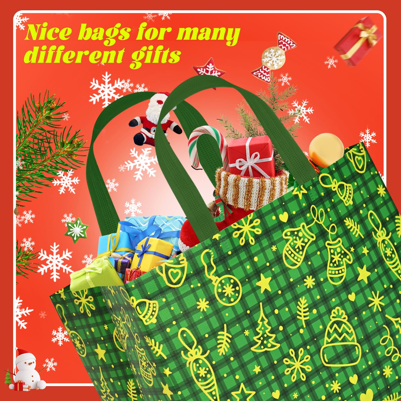 12Pack Large Christmas Bags For Gifts, 12 Styles Reusable Christmas Gift Bags With Handle, 12.4"×9.7"×6.8"Christmas Tote Bags For Gifts, Xmas Gift Bags, Holiday Gift Bags For Christmas Presents