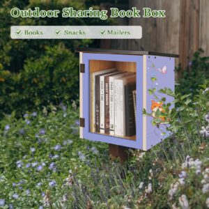 Exttlliy Outdoor Library Outdoor Book Box Storage Small Wooden Cabinet Little Literature Box for Neighborhoods Community and Schools Sharing Books, Flyers, Newspapers, Food and Art (A)