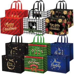 12pack extra large christmas gift bags, 16.5"×12.6"×7.2" reusable non-woven christmas tote bags with handles, multifunctional christmas bags for gifts, xmas's party supplies, new year, shopping