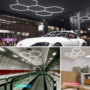 Brivulgent Hexagon LED Lights 5 Grid Garage Car Detailing - Hexagon Ceiling Lights Total Gym, Barber Shop, Workspace - Flicker-Free LED Hex Lights with Wider Coverage