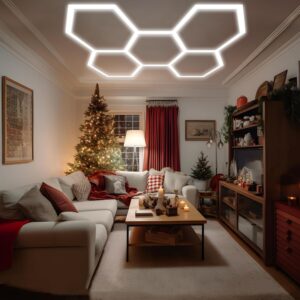 brivulgent hexagon led lights 5 grid garage car detailing - hexagon ceiling lights total gym, barber shop, workspace - flicker-free led hex lights with wider coverage