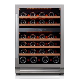 ca'lefort wine fridge & cooler - 24 inch wine cooler refrigerator hold 46 bottle, 40-65°f dual zone refrigerator glass door, 3 led built-in, under counter or freestanding for home kitchen (5.65 cu.ft)