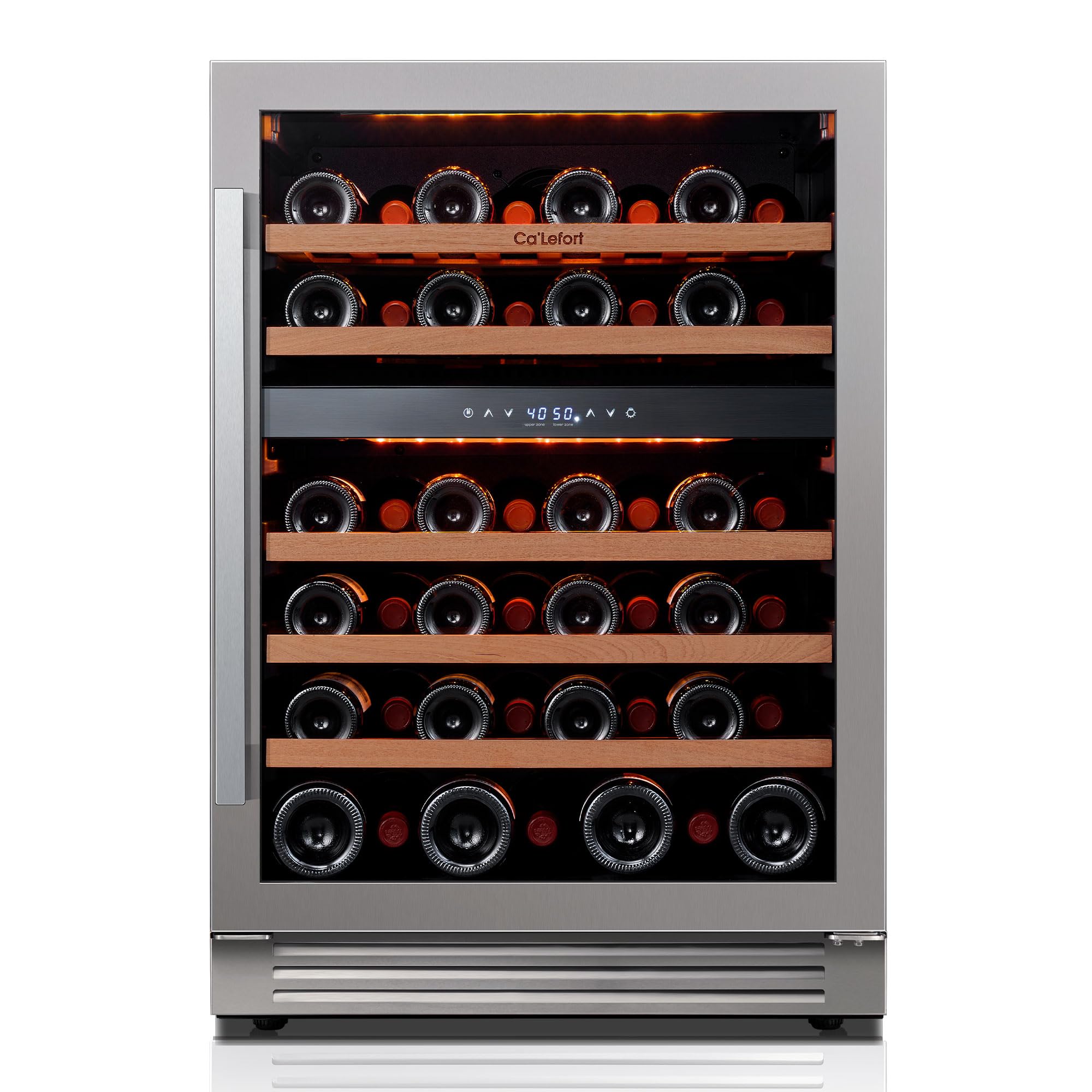 Ca'Lefort Wine Fridge & Cooler - 24 Inch Wine Cooler Refrigerator Hold 46 Bottle, 40-65°F Dual Zone Refrigerator Glass Door, 3 LED Built-in, Under Counter or Freestanding for Home Kitchen (5.65 cu.ft)